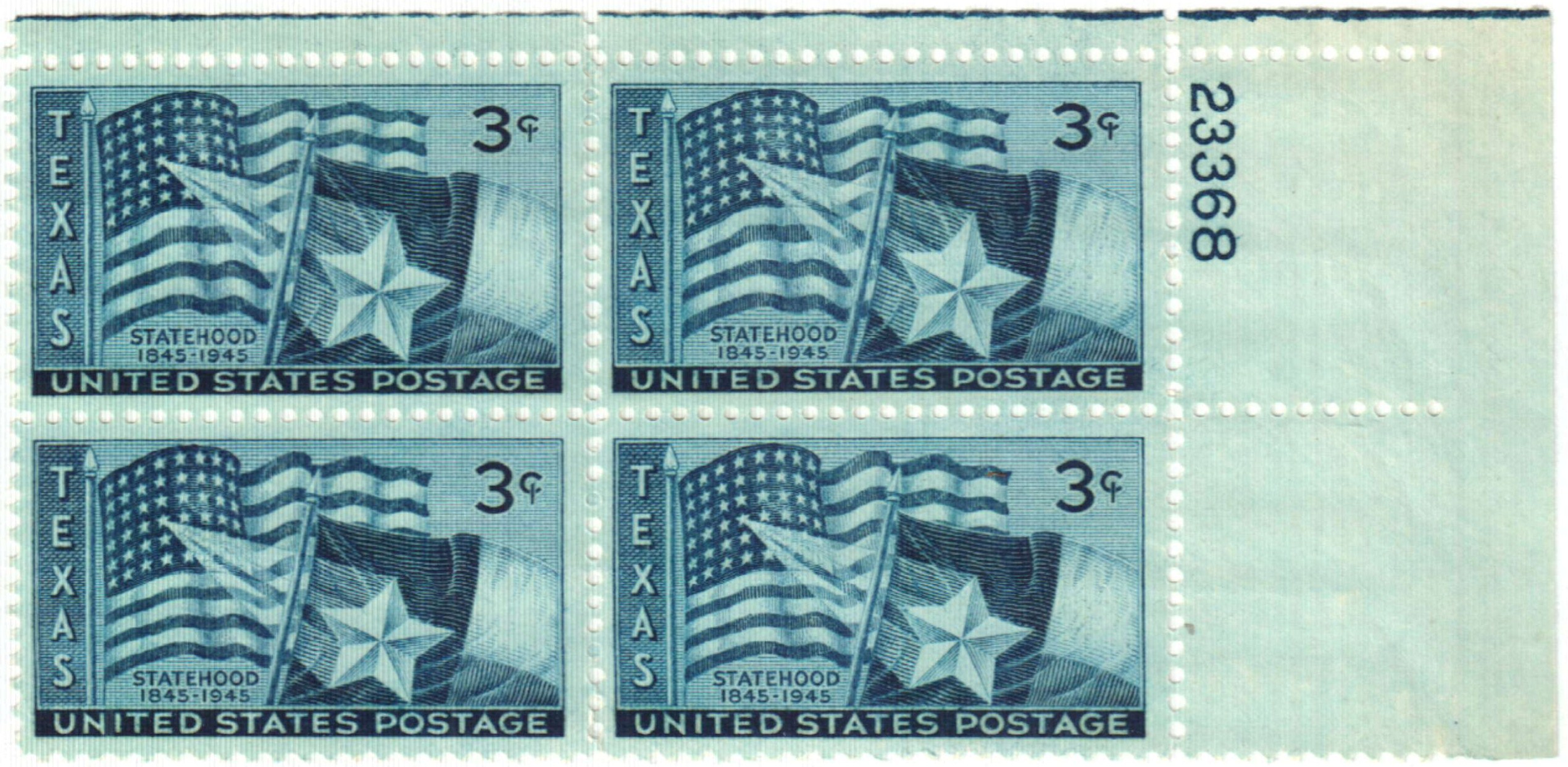 938 - 1945 3c Texas Statehood - Mystic Stamp Company