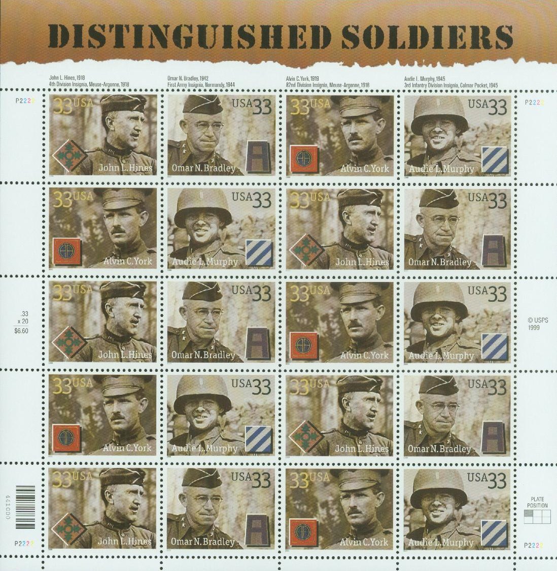 3393-96 - 2000 33c Distinguished Soldiers - Mystic Stamp Company