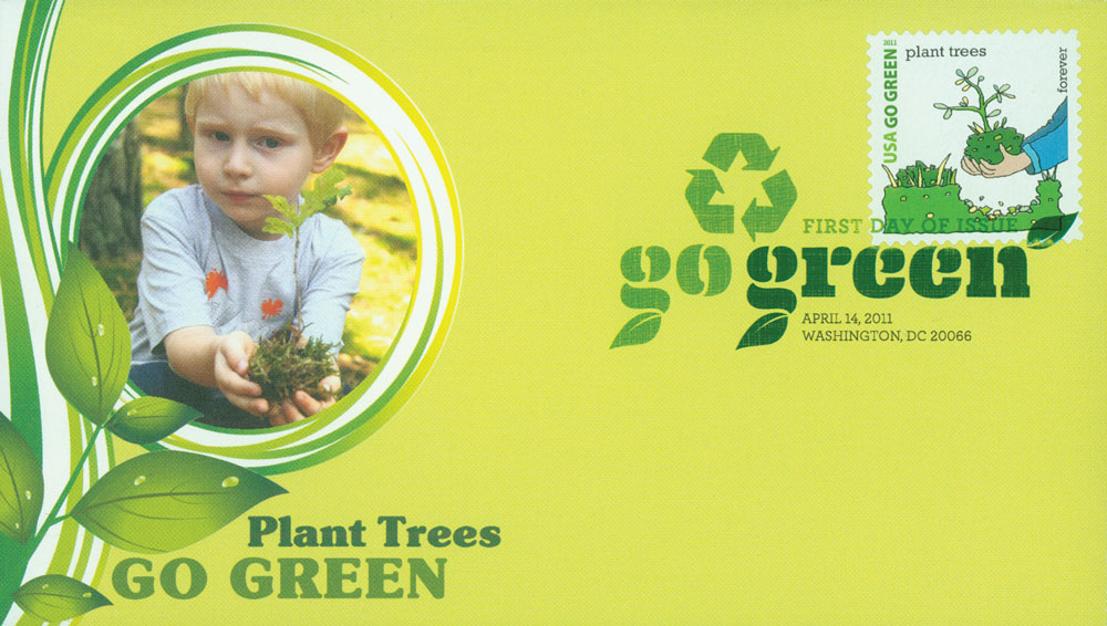 4524k - 2011 First-Class Forever Stamp - Go Green: Plant Trees - Mystic ...