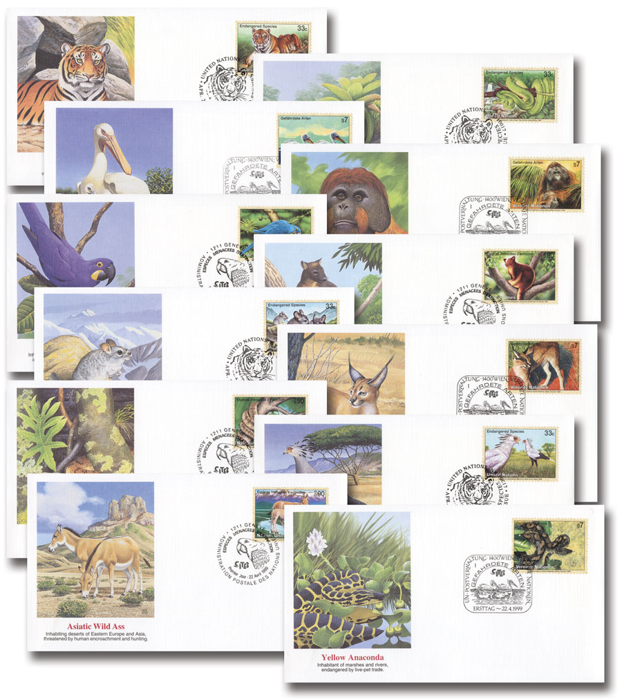 7271239 - 1999 Endangered Species Set of 12 - Mystic Stamp Company