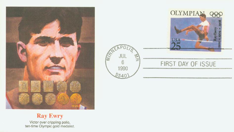 2497 - 1990 25c Olympians: Ray Ewry - Mystic Stamp Company