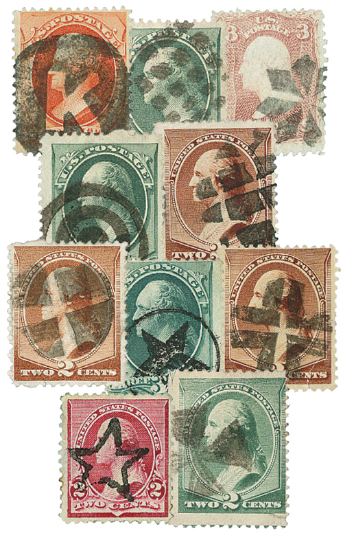 M11299 - Early US Stamps w/ Cork Fancy Cancels, 10 stamps - Mystic ...