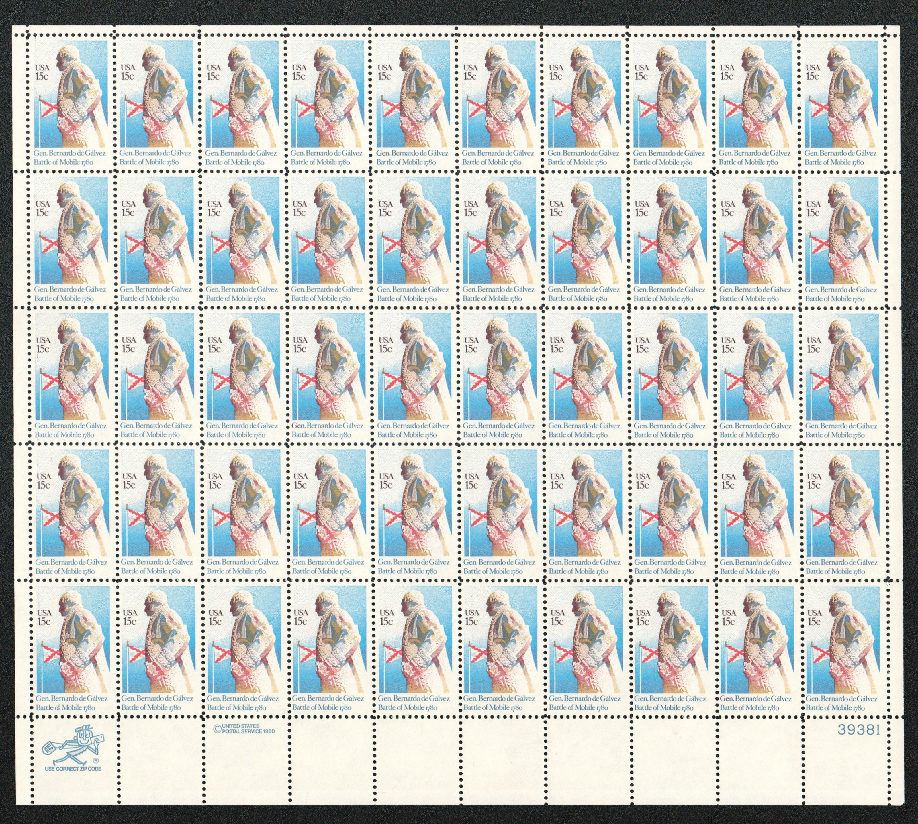 1826 - 1980 15c General Bernardo de Galvez - Mystic Stamp Company