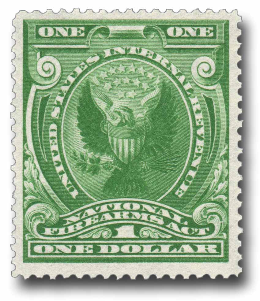 RY3 - 1938 $1 Firearms Transfer Tax Stamps - 28x331/2mm, perf 11, green ...