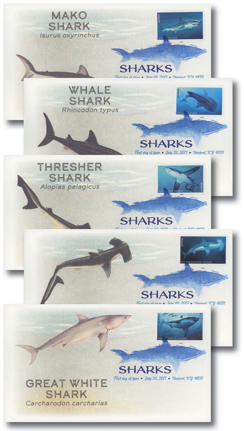 5223-27 - 2017 First-Class Forever Stamp - Sharks - Mystic Stamp Company