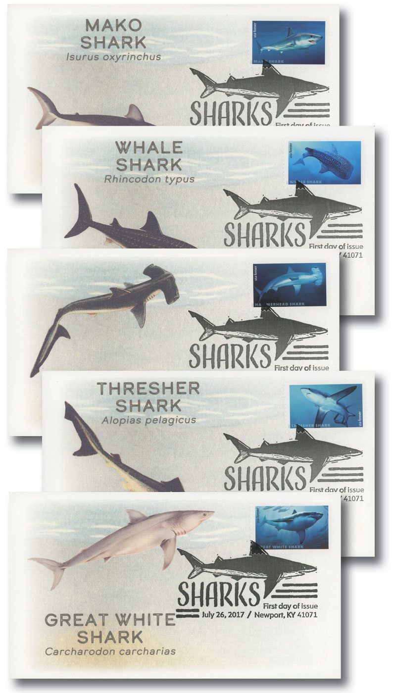 5223-27 - 2017 First-Class Forever Stamp - Sharks - Mystic Stamp Company
