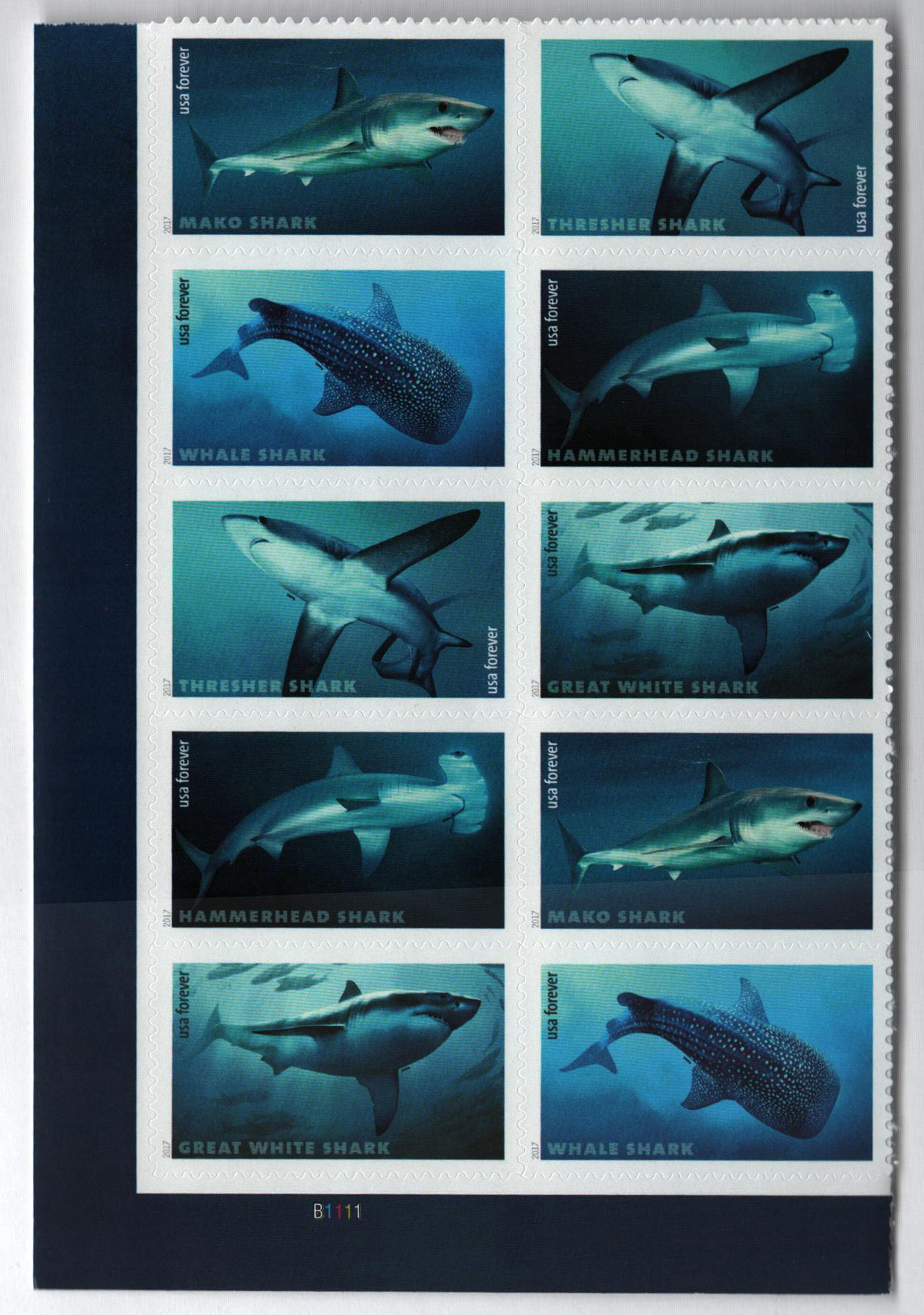 5223-27 - 2017 First-Class Forever Stamp - Sharks - Mystic Stamp Company