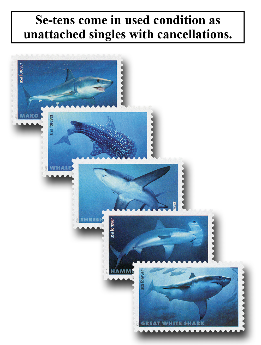 5223-27 - 2017 First-Class Forever Stamp - Sharks - Mystic Stamp Company