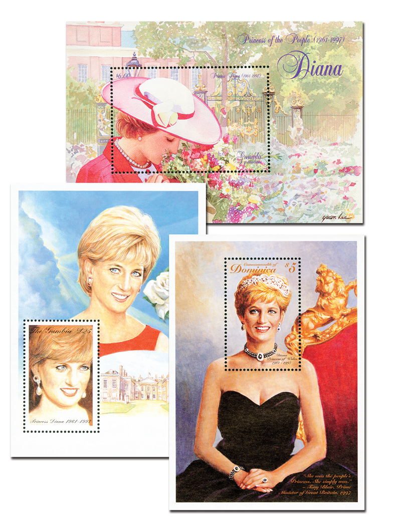 M6372 - Princess Diana Mint Souvenir Sheets, Set of 3, Worldwide ...
