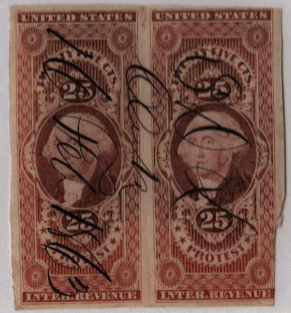 R49a - 1862-71 25c US Internal Revenue Stamp - protest, imperf, red ...