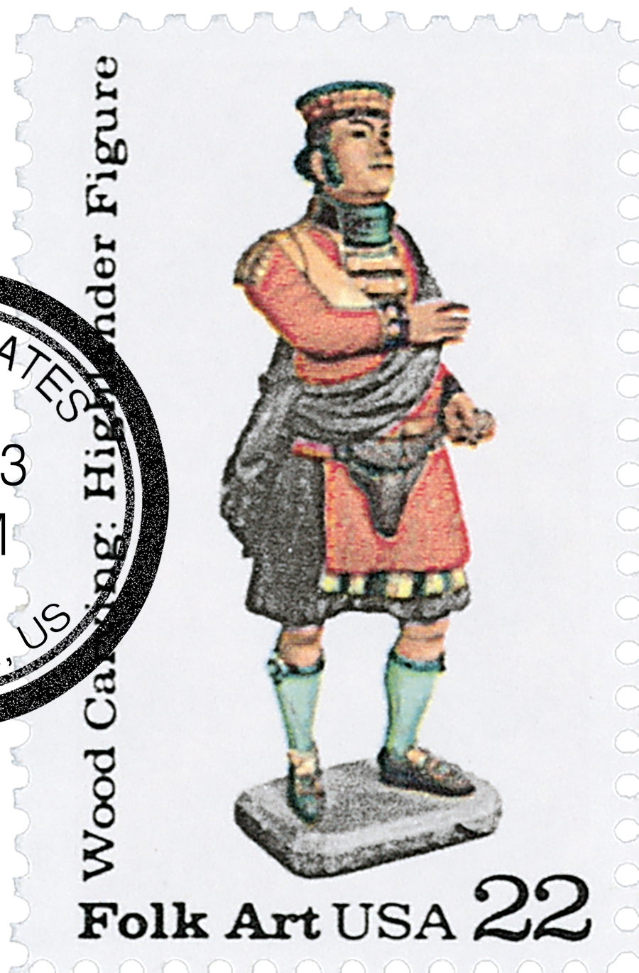 2240 - 1986 22c Woodcarved Figurines: Highlander figure - Mystic Stamp ...