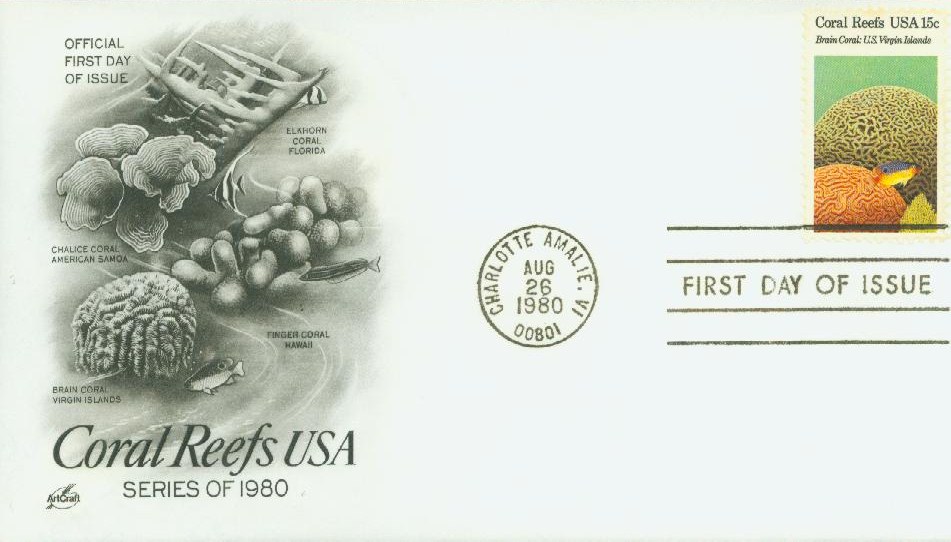 1827 - 1980 15c Coral Reefs: Brain Coral - Mystic Stamp Company