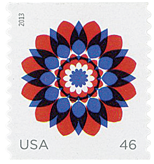 4725 - 2013 46c Kaleidoscope Flowers: Red and Blue - Mystic Stamp Company