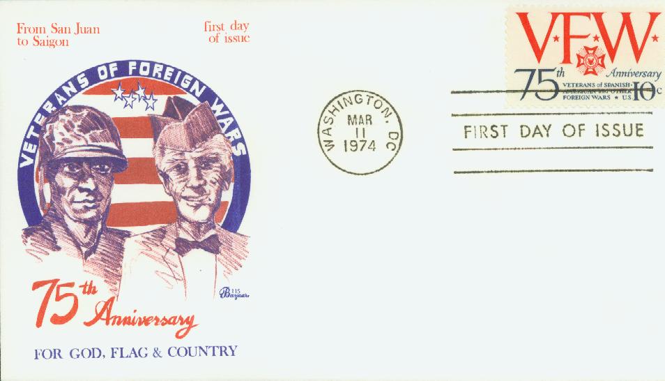 1525 - 1974 10c Veterans of Foreign Wars 75th Anniversary - Mystic Stamp Company