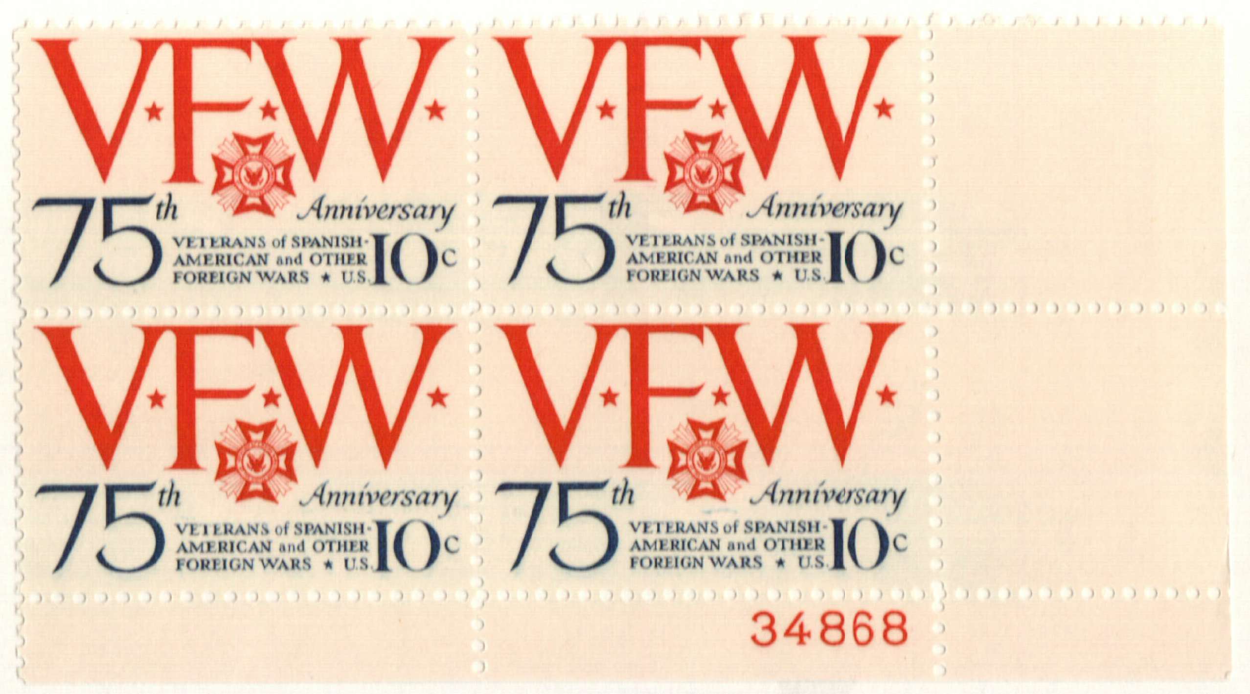 1525 - 1974 10c Veterans of Foreign Wars 75th Anniversary - Mystic Stamp Company