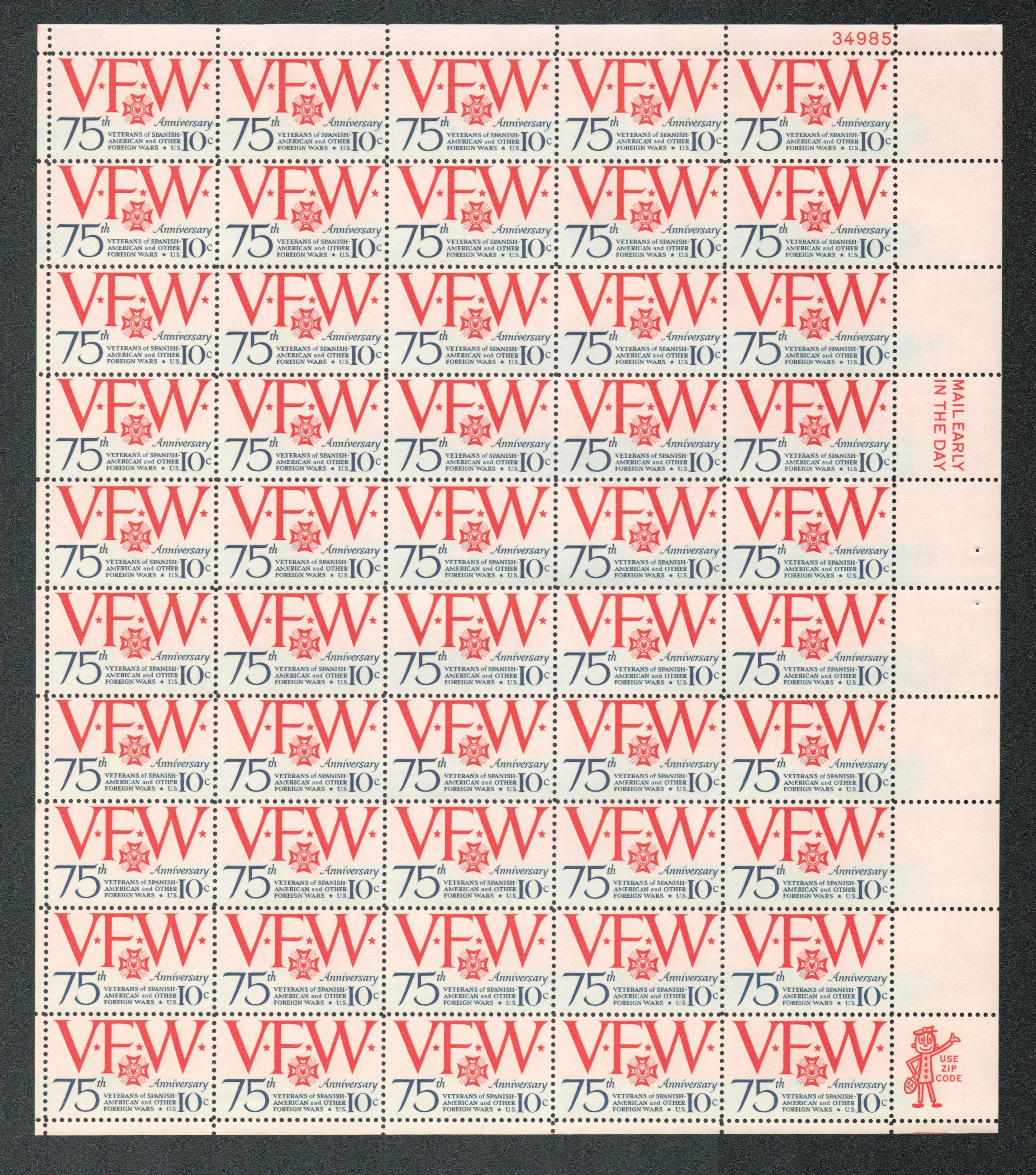 1525 - 1974 10c Veterans of Foreign Wars 75th Anniversary - Mystic Stamp Company