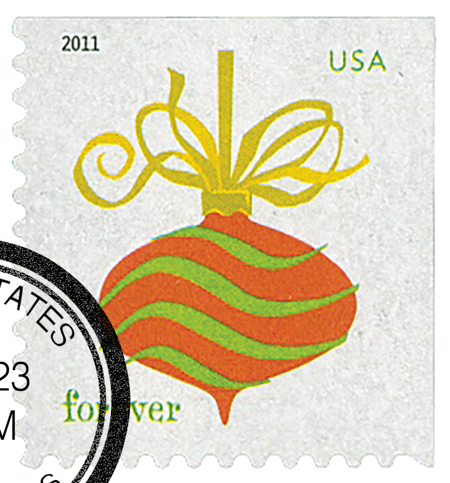 4579 - 2011 First-Class Forever Stamp - Holiday Baubles: Green and Red Wavy Line Ornament (ATM ...