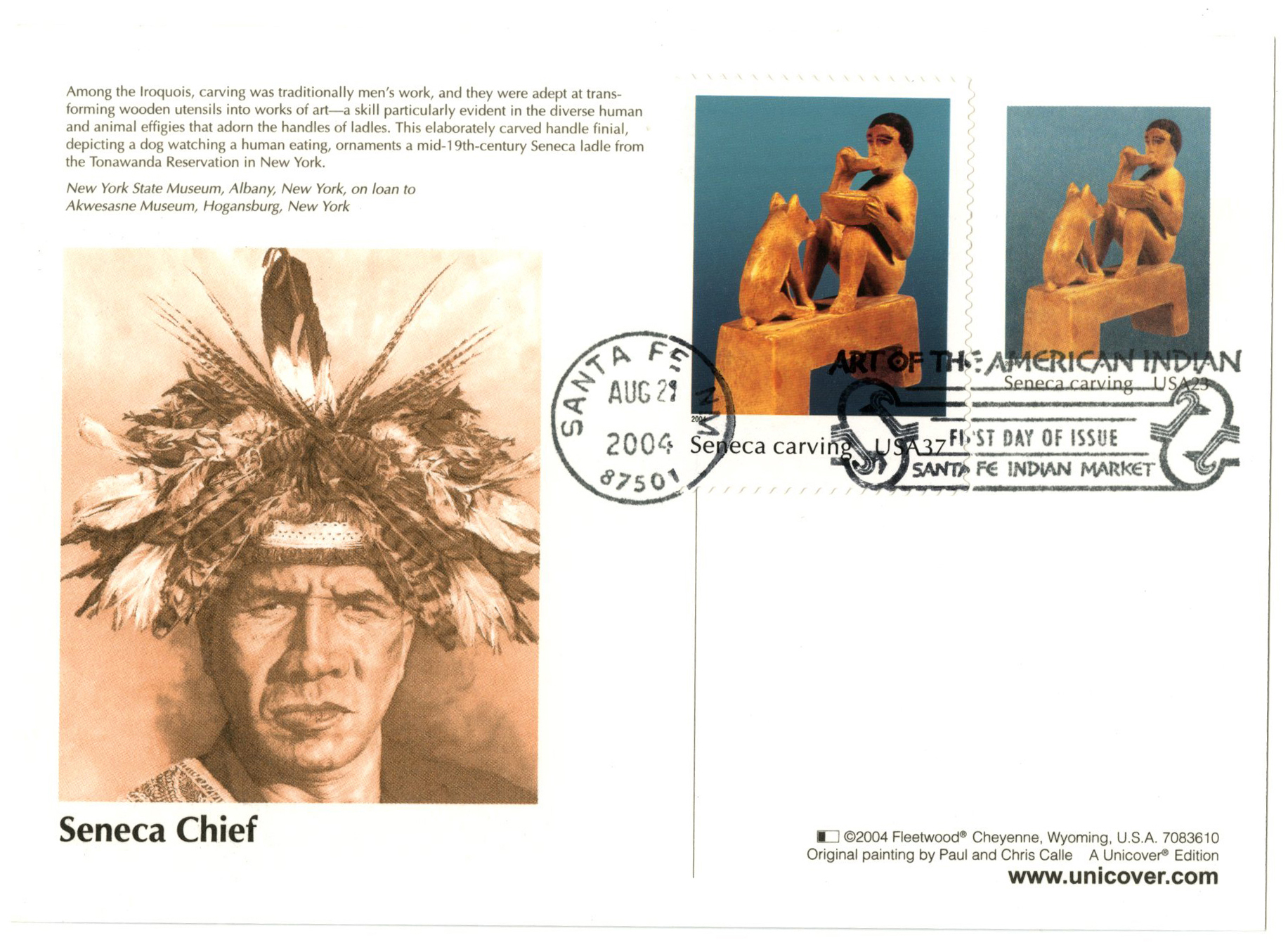 UX419 - 2004 Seneca Carving PC/Stamp Combo FDC - Mystic Stamp Company