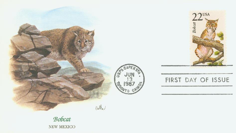 2332 - 1987 22c North American Wildlife: Bobcat - Mystic Stamp Company