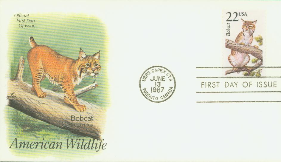2332 - 1987 22c North American Wildlife: Bobcat - Mystic Stamp Company