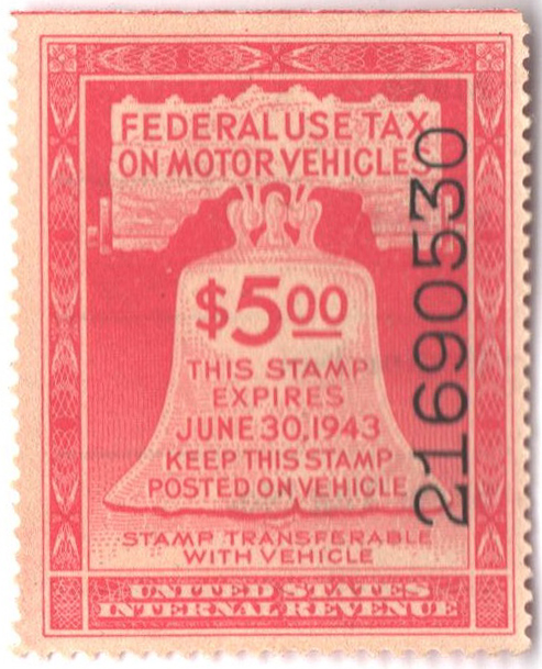 RV16 - 1943 84c Motor Vehicle Use Tax, rose red (gum & control no. on ...