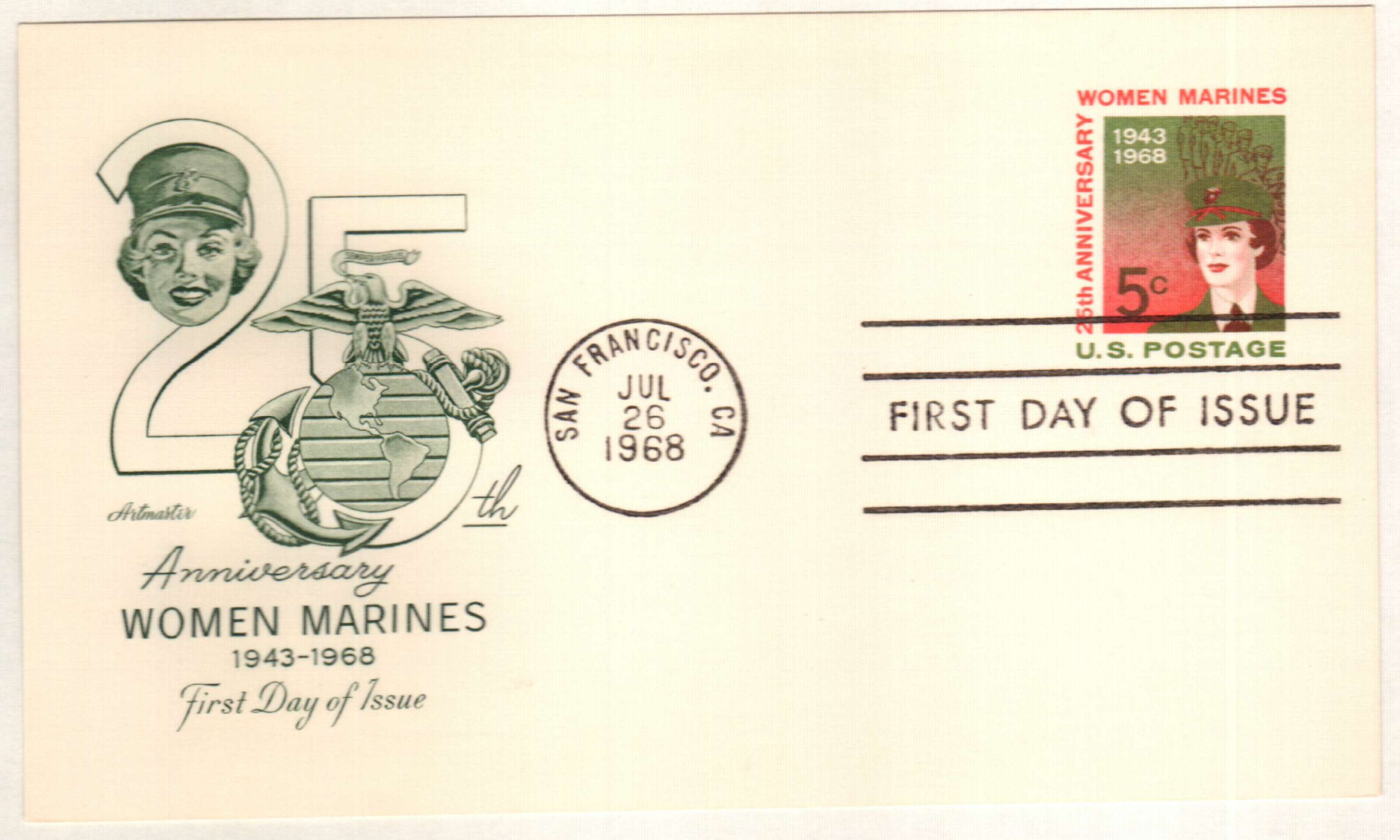 UX56 - 1968 5c Postal Card - Women Marines - Mystic Stamp Company