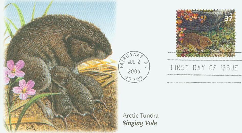 3802j - 2003 37c Arctic Tundra: Singing Vole - Mystic Stamp Company