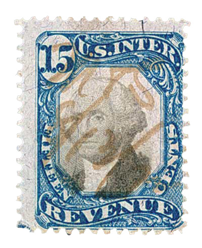 R110 - 1871 15c US Internal Revenue Stamp - blue & black - Mystic Stamp ...
