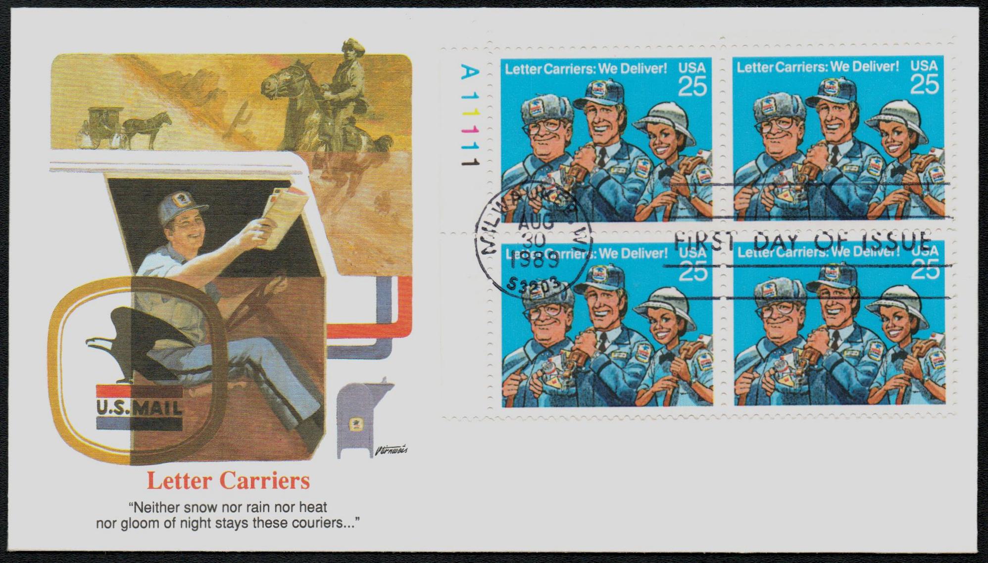 2420 - 1989 25c Letter Carriers - Mystic Stamp Company