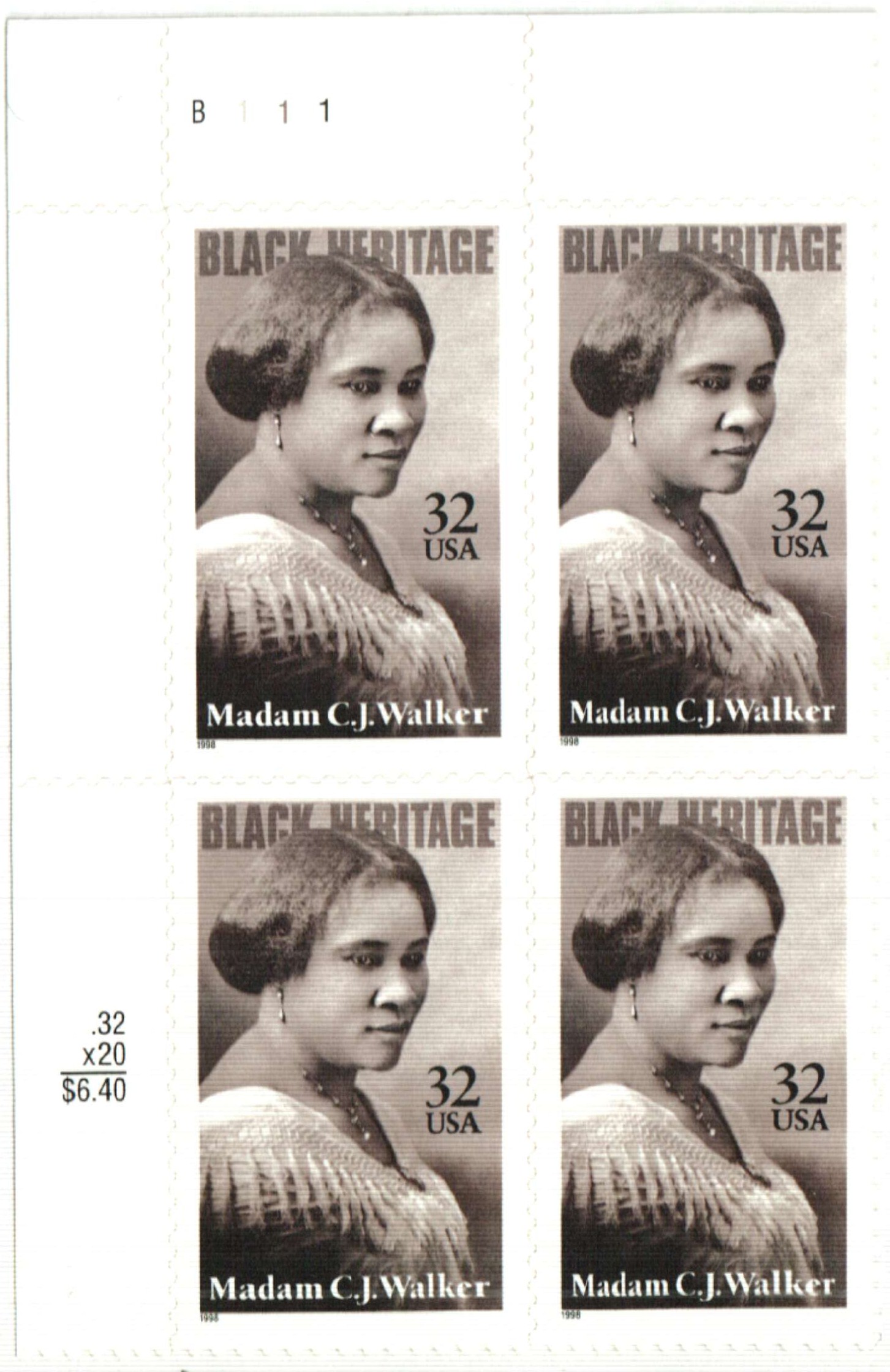 3181 - 1998 32c Black Heritage: Madam C. J. Walker - Mystic Stamp Company