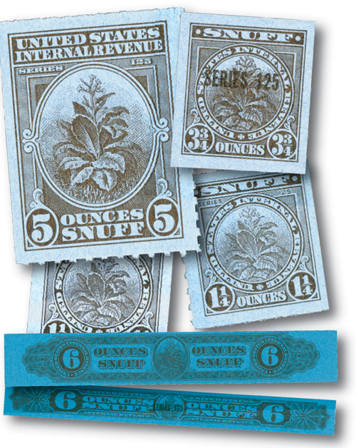 M11399 - 1917-55 Taxpaid Snuff Stamps 50v Mint - Mystic Stamp Company