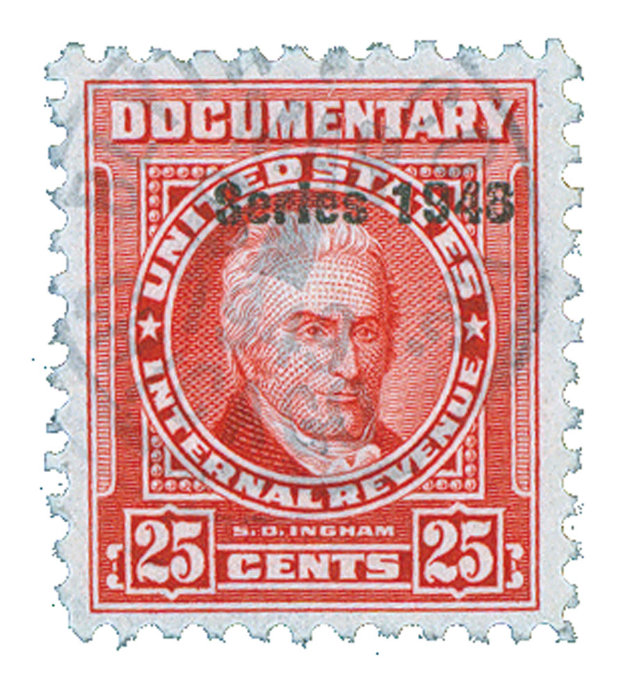 R494 - 1948 25c US Internal Revenue Stamp - carmine - Mystic Stamp Company