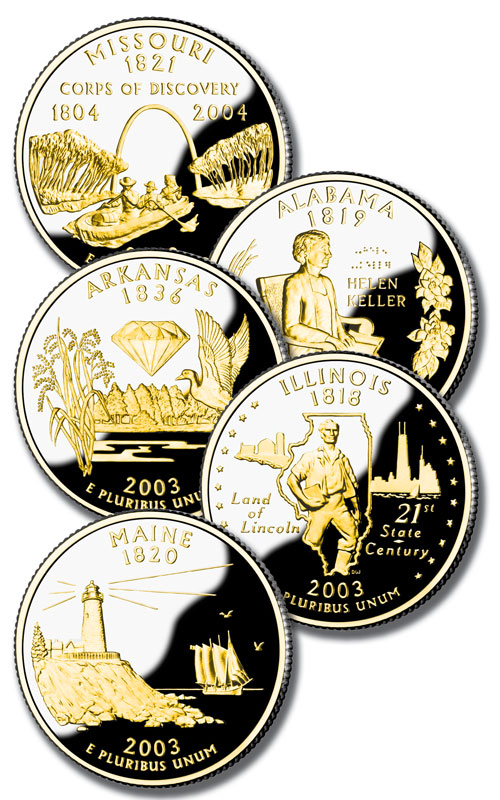 CNTT2003 - 2003 Two Toned U.S. State Quarters, Set of 5 - Mystic Stamp ...