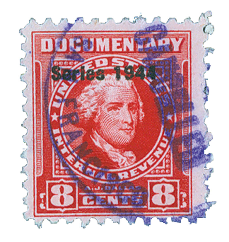 R391 - 1944 8c US Internal Revenue Stamp - watermark, perf 11, carmine ...
