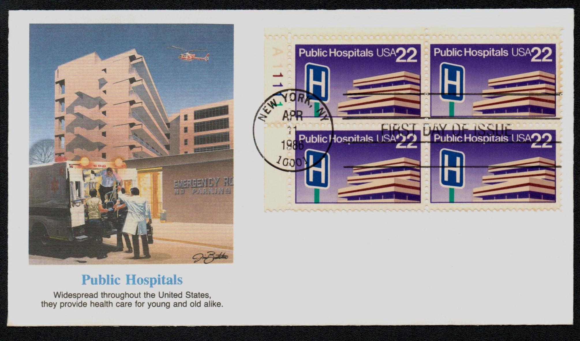 2210 - 1986 22c Public Hospitals - Mystic Stamp Company