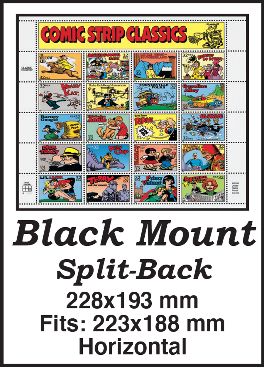 MM718 - 197x206mm 5 Vertical Black Split-Back Mounts - Mystic Stamp Company