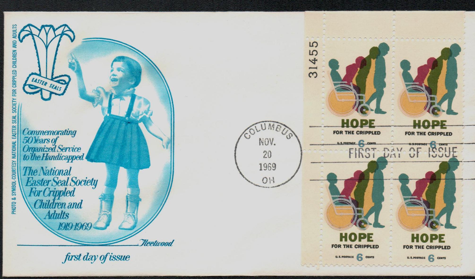 1385 - 1969 6c Hope for the Crippled - Mystic Stamp Company