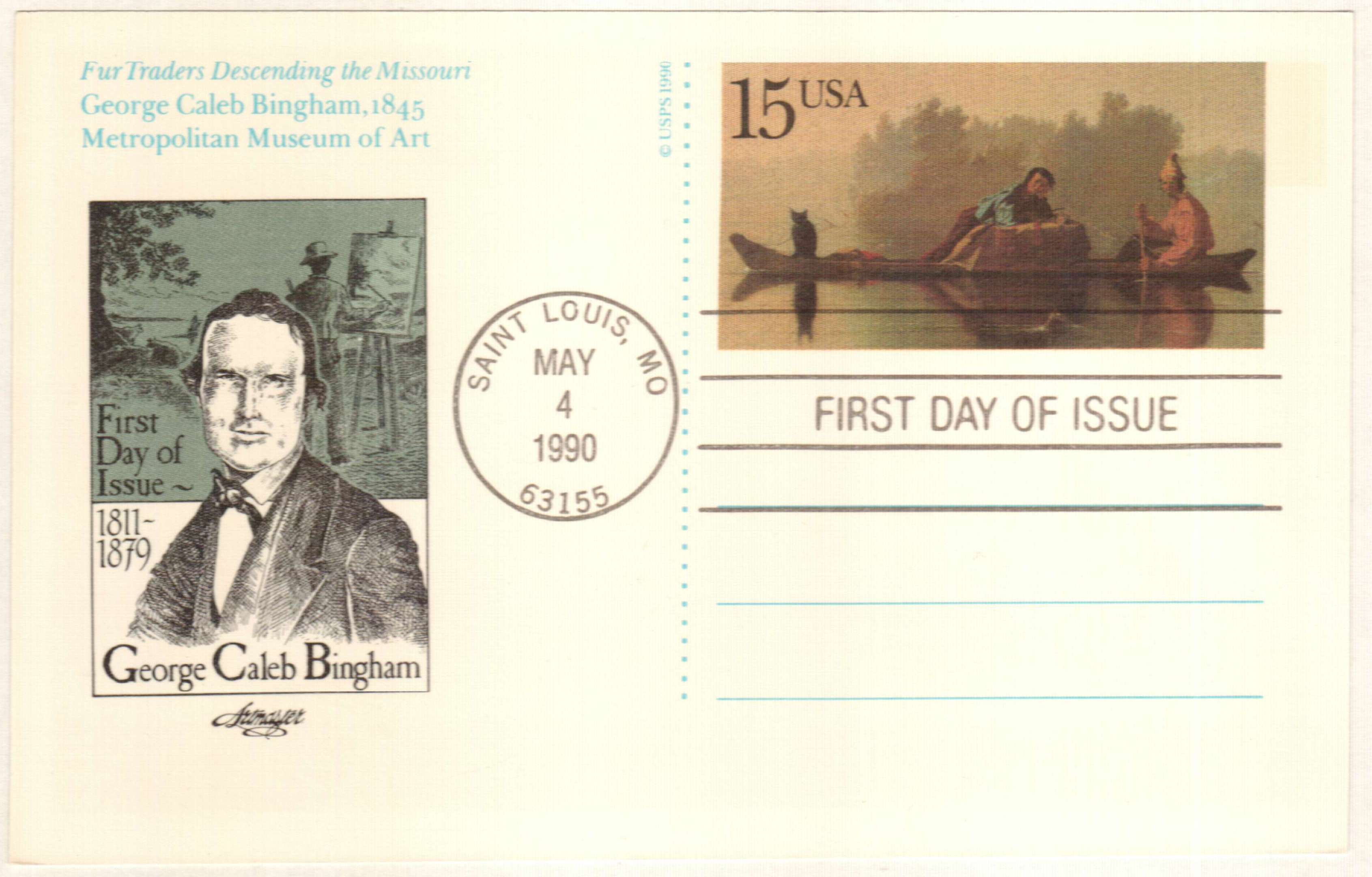 UX147 - 1990 15c Postal Card - Fur Traders Descending the Missouri ...