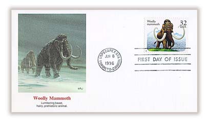 3078 - 1996 32c Prehistoric Animals: Woolly Mammoth - Mystic Stamp Company
