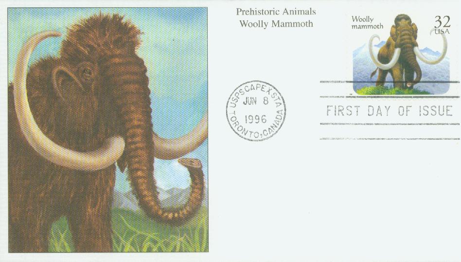 3078 - 1996 32c Prehistoric Animals: Woolly Mammoth - Mystic Stamp Company