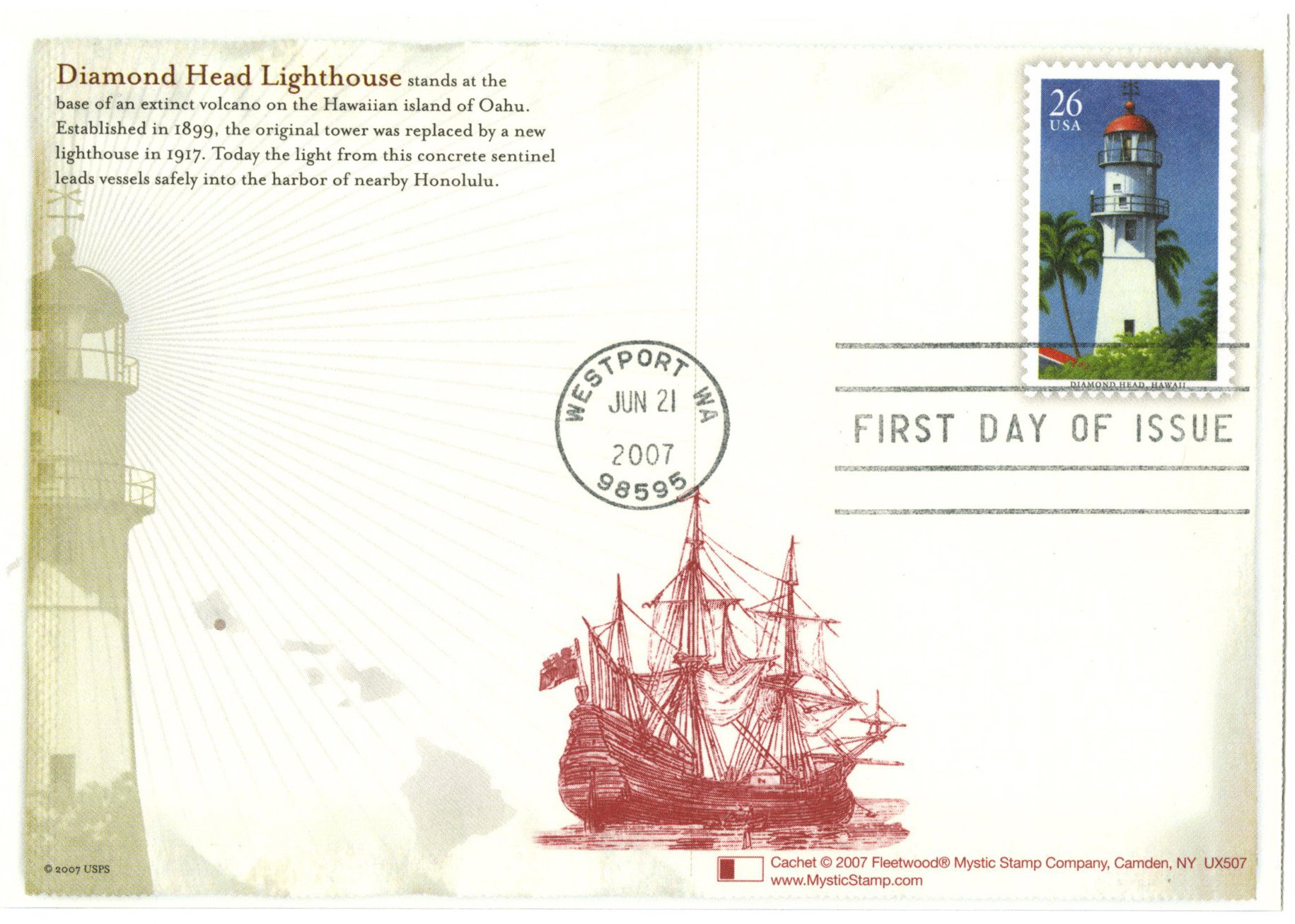 UX507 - 2007 26c Pacific Lighthouse-Diamond Head - Mystic Stamp Company