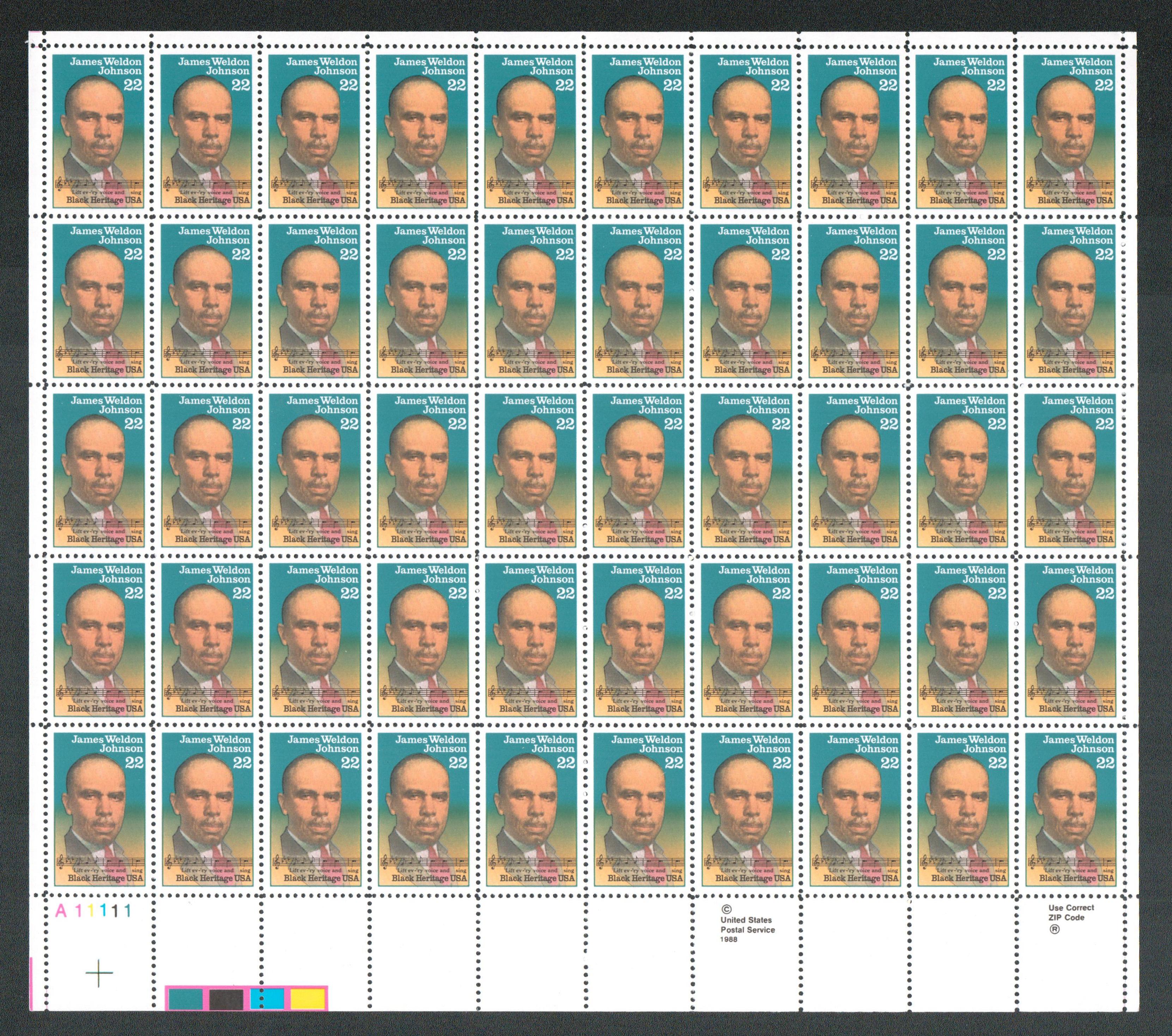 2371 - 1988 22c Black Heritage: James Weldon Johnson - Mystic Stamp Company