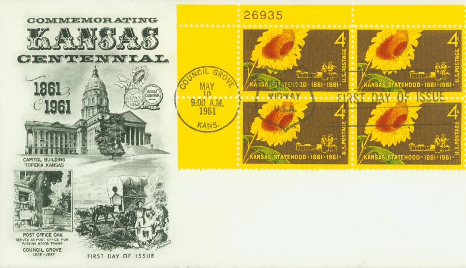 1183 - 1961 4c Kansas Statehood - Mystic Stamp Company