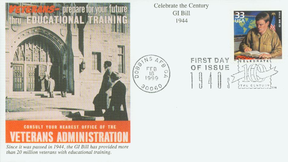 3186i - 1999 33c Celebrate the Century - 1940s: GI Bill 1944 - Mystic ...