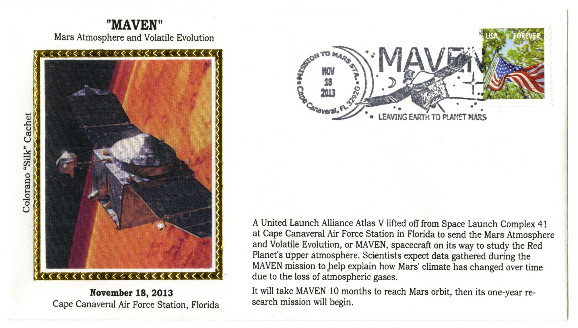 SPC1548 - MAVEN, cancelled Cape Canaveral - Mystic Stamp Company