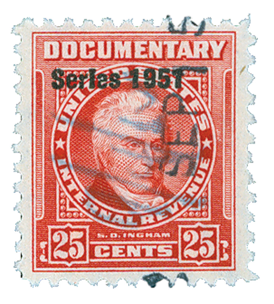 R569 - 1951 25c US Internal Revenue Stamp - watermark, perf 11, carmine ...