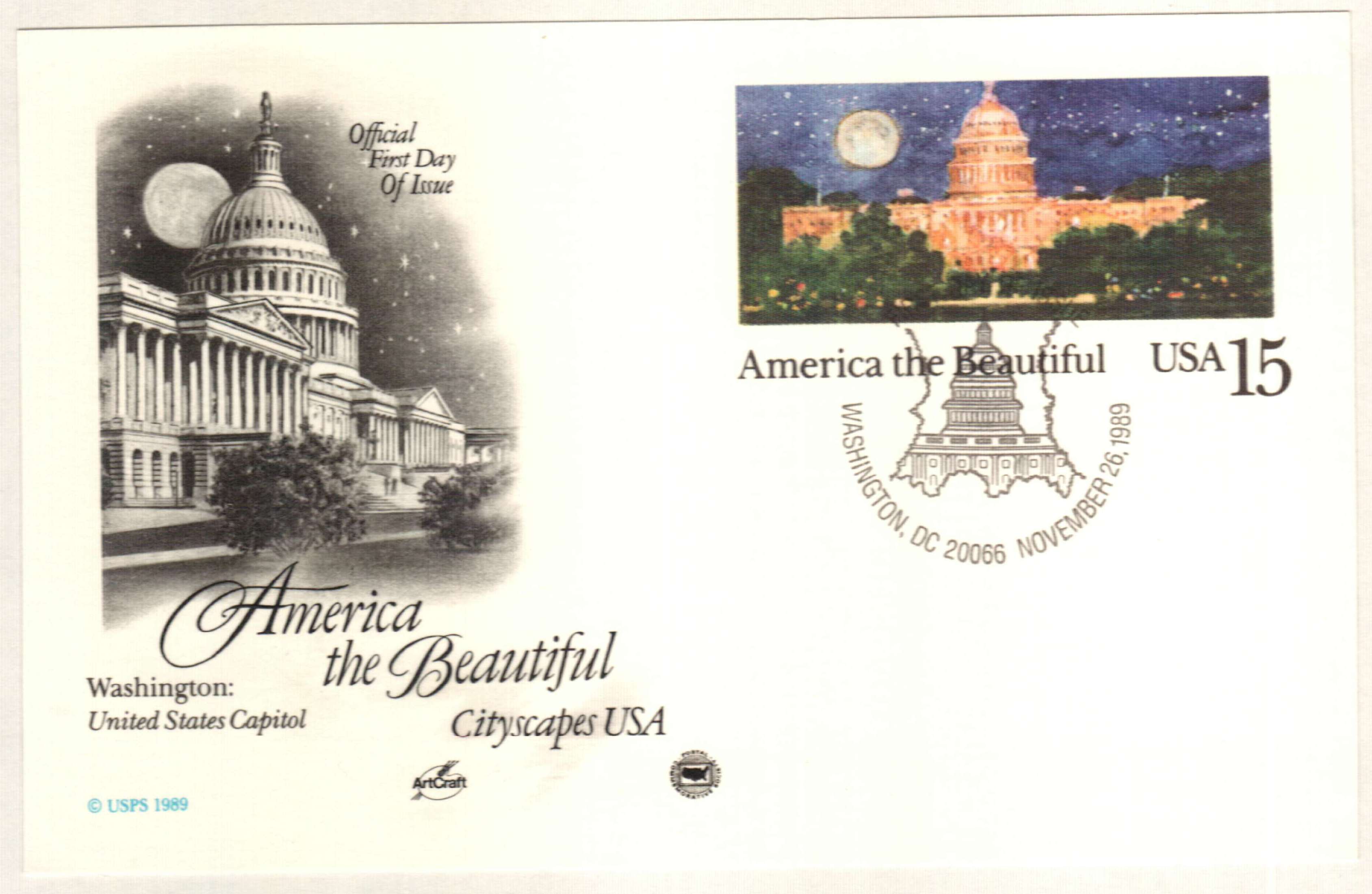 UX138 - 1989 15c Postal Card - Capitol Dome - Mystic Stamp Company