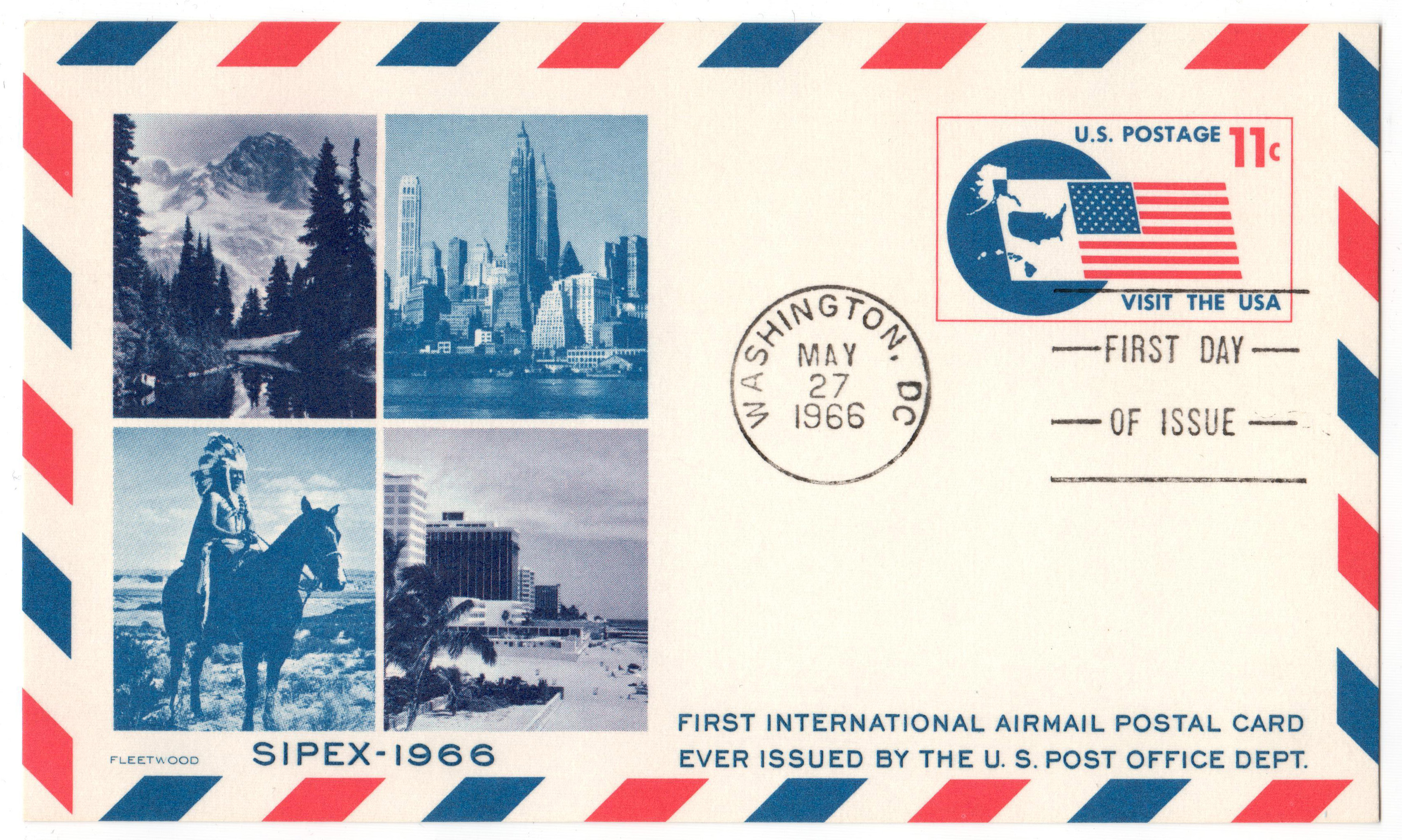 UXC5 - 1966 11cAir Mail Postal Card - Visit the USA - Mystic Stamp Company