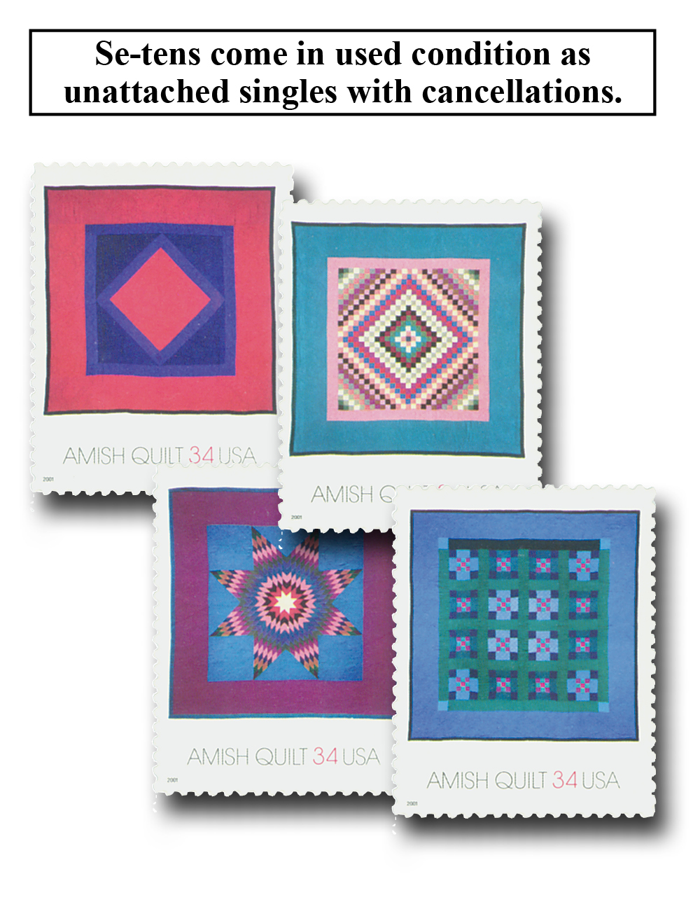 3524-27 - 2001 34c Amish Quilts - Mystic Stamp Company