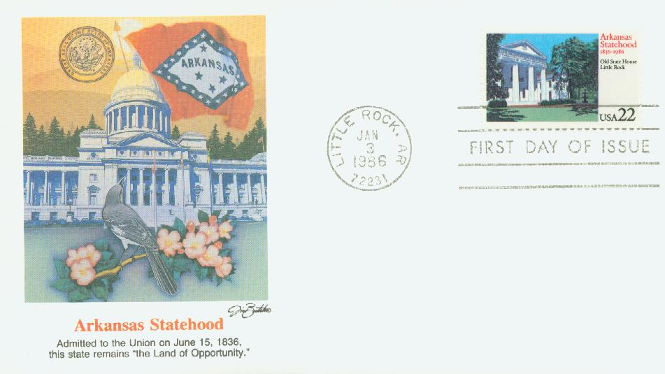2167 - 1986 22c Arkansas Statehood - Mystic Stamp Company